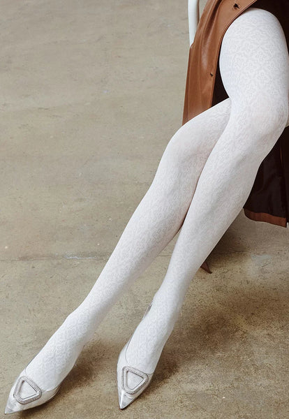 Dafne Baroque Patterned Opaque Tights in Black, Cream, White at Ireland ...