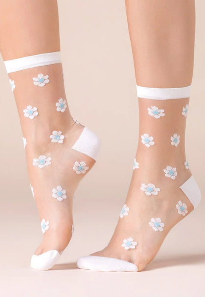 Daisy Flowers Patterned Sheer White Blue Ankle Socks at Ireland's ...